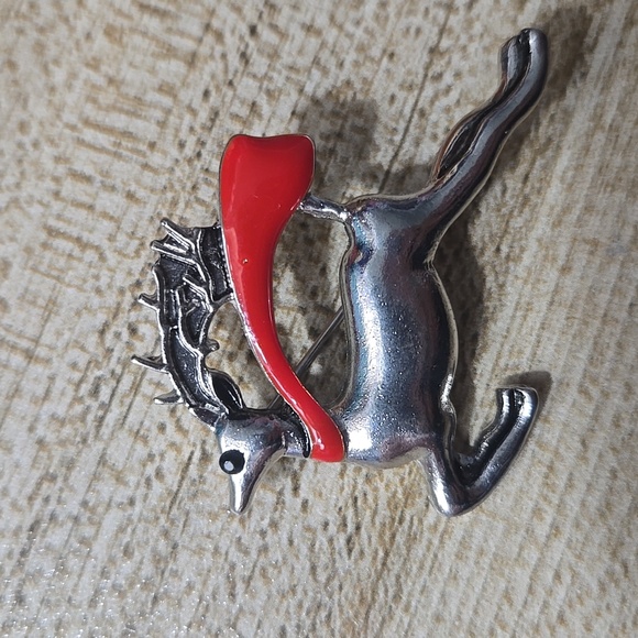 Jewelry | Vintage Silver Tone And Red Scarfed Reindeer Brooch Christmas ...